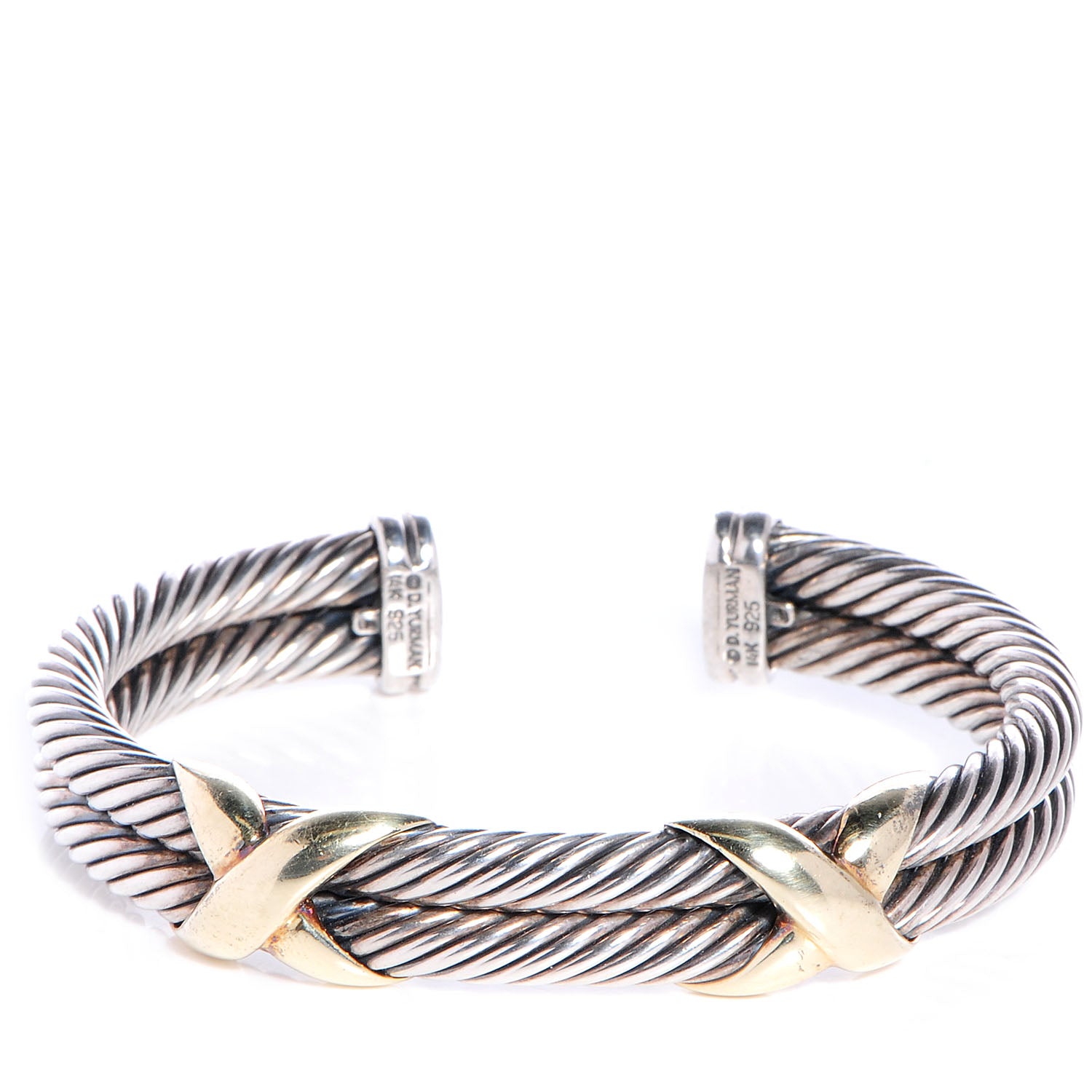 DAVID YURMAN SILVER 14K GOLD DOUBLE X CABLE BRACELET – Caroline's ...