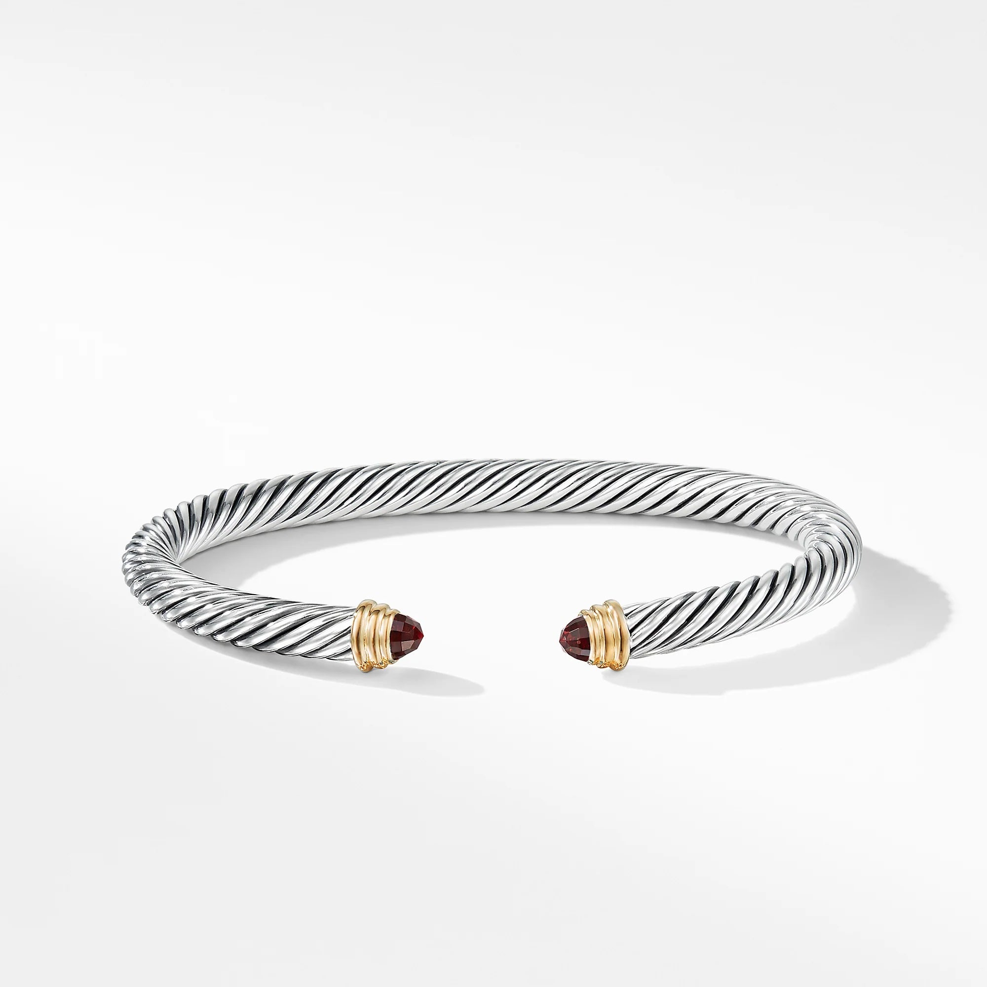 DY CABLE CLASSIC COLLECTION STERLING SILVER 14K GOLD GARNET 5MM BRACEL ...