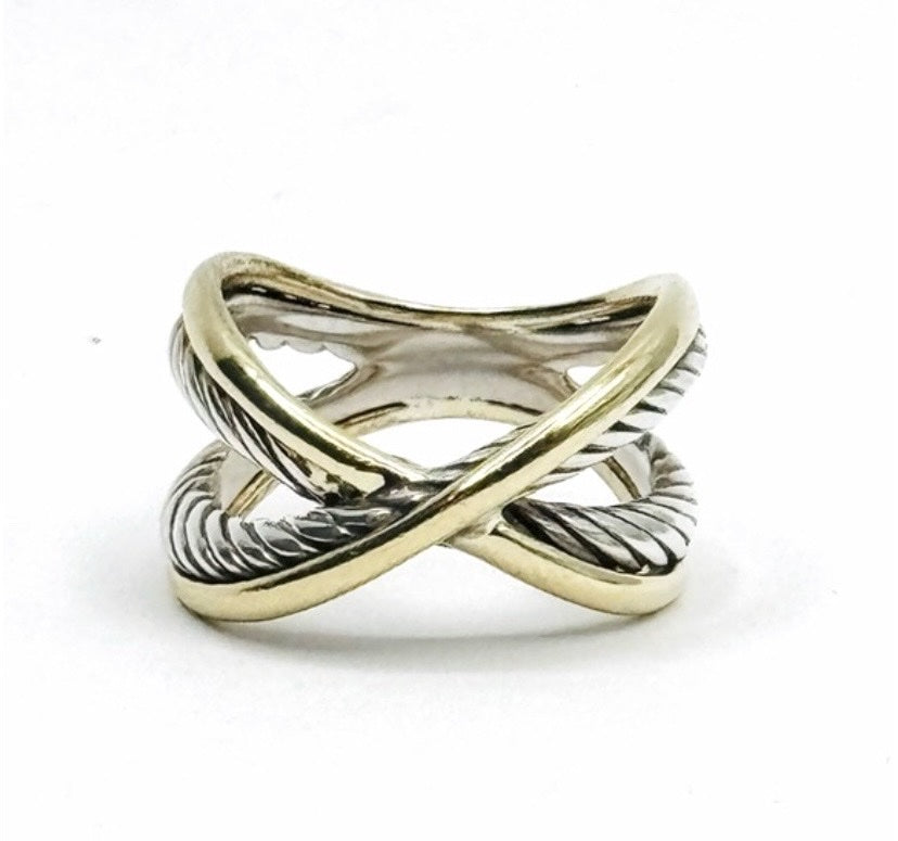 DY STERLING SILVER 18K GOLD CABEL CROSSOVER RING – Caroline's Fashion ...