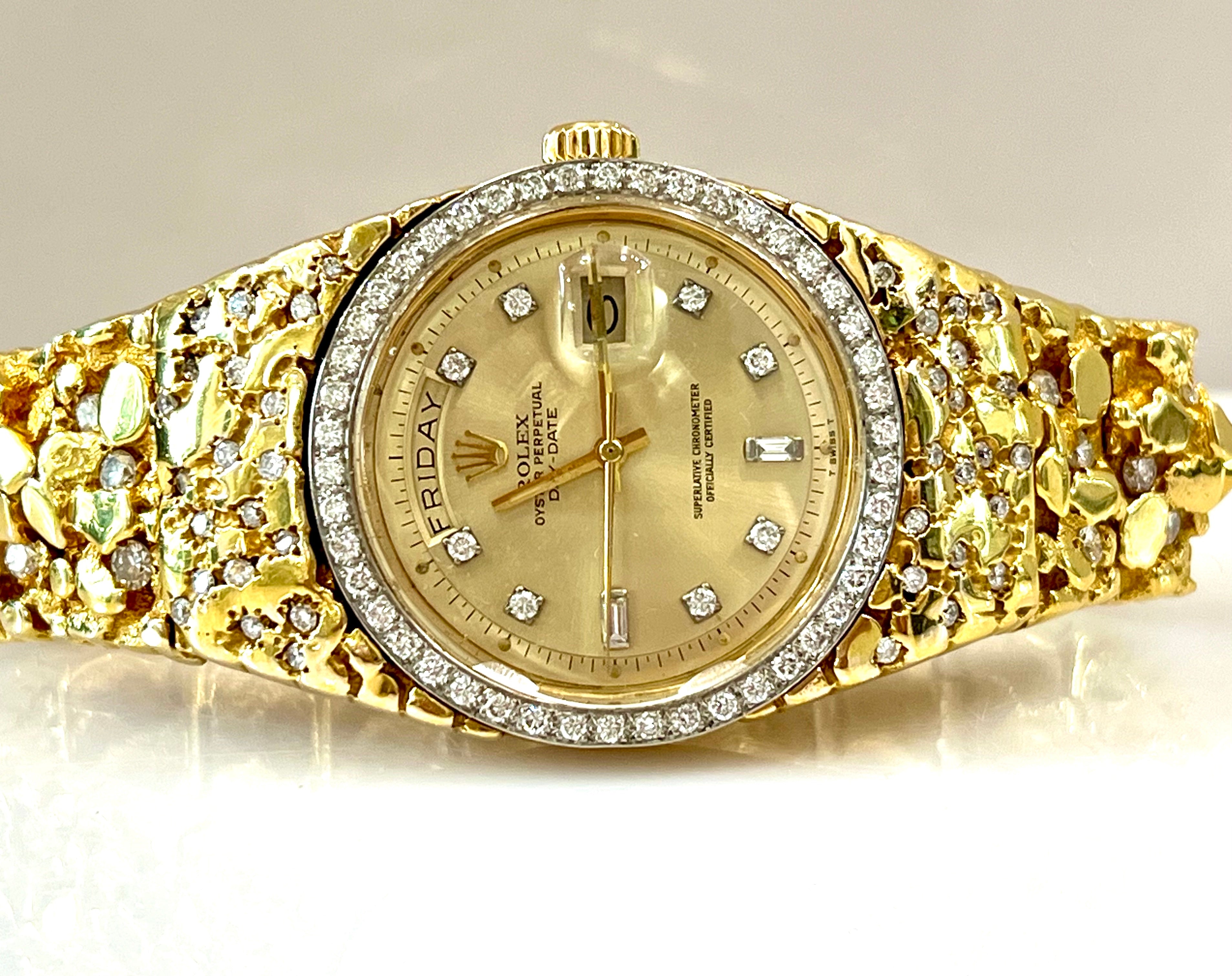 ROLEX DAY DATE PRESIDENTIAL NUGGET 18K GOLD DIAMOND BEZEL WATCH ...