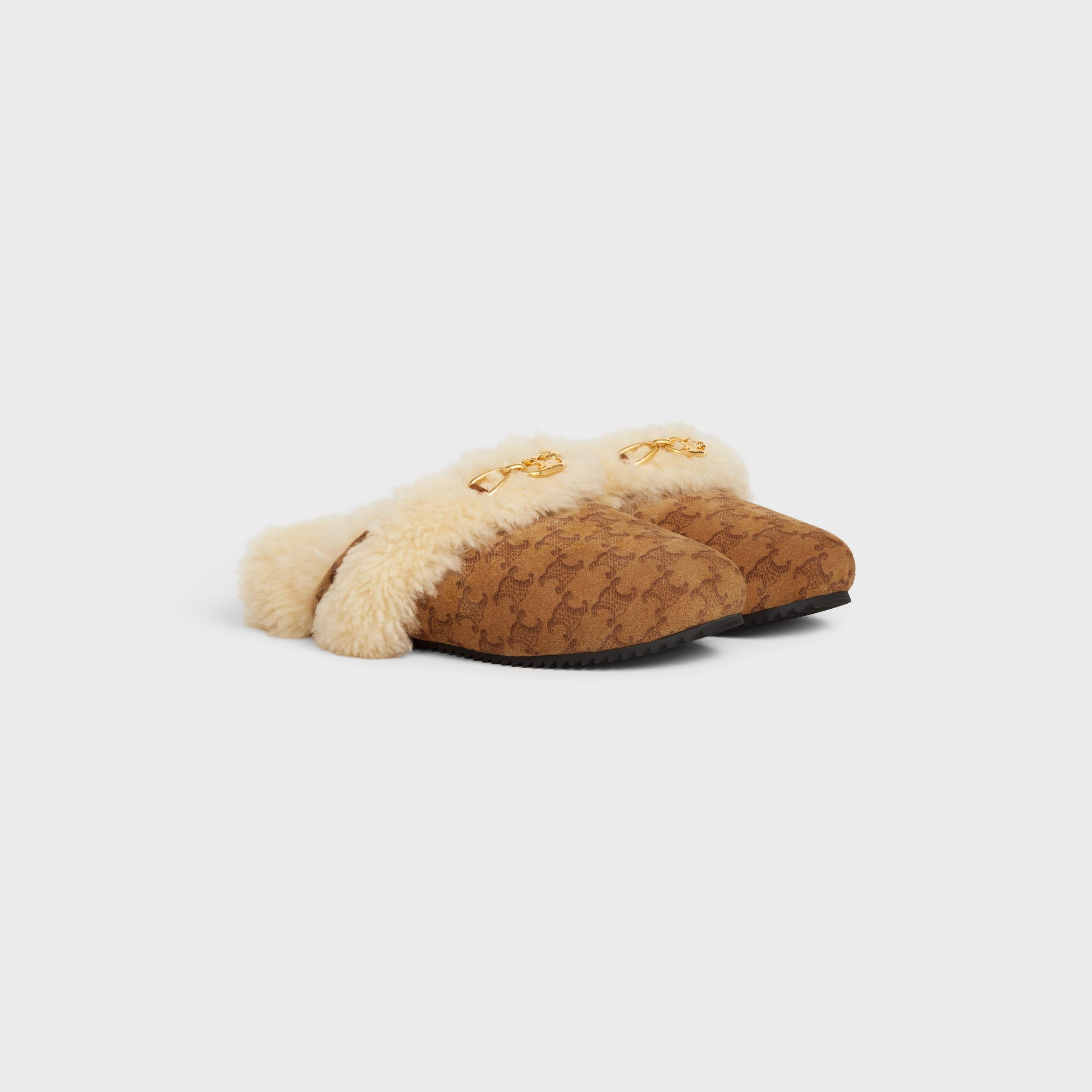CÉLINE TRIOMPH FUR SHEARLING SLIDES – Caroline's Fashion Luxuries